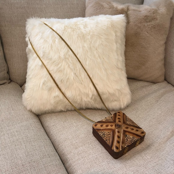 Vintage | Bags | Vintage Boho Wood Square Long Crossbody Purse Bag ...